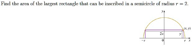 find the area of the largest rectangle that can be inscribed in semicircle of radius 91282
