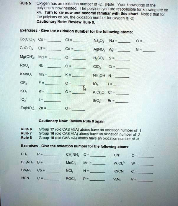 SOLVED: Text: Rule Oxygen has an oxidation number of -2. Your knowledge ...