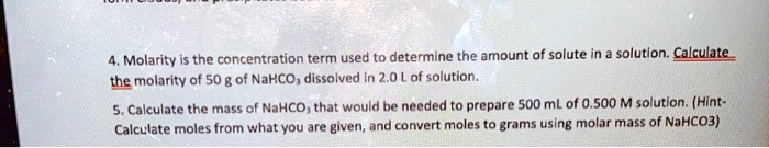 molarity the concentration term used to determine the amount of solute in solution calculate the ...