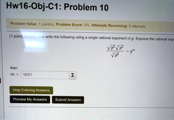 hw16 obj c1 problem 10 problem value points problem score 0 attempts remaining 8 attempts point ...