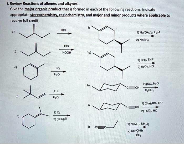 SOLVED: I. Review Reactions of alkenes and alkynes. Give the major ...