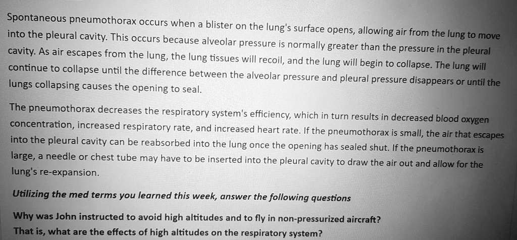 Spontaneous pneumothorax occurs when a blister on the lung's...