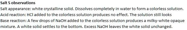 salt 5 observations salt appearance white crystalline solid dissolves ...