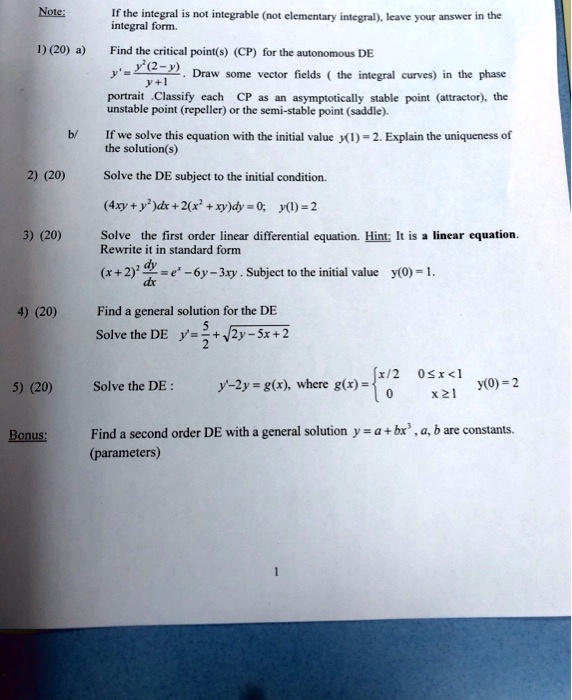 SOLVED:Note; the intcgral inlegral fonn_ integrable (not elcmentan ...