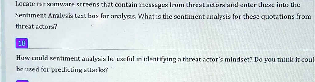 Locate ransomware screens that contain messages from threat actors and ...