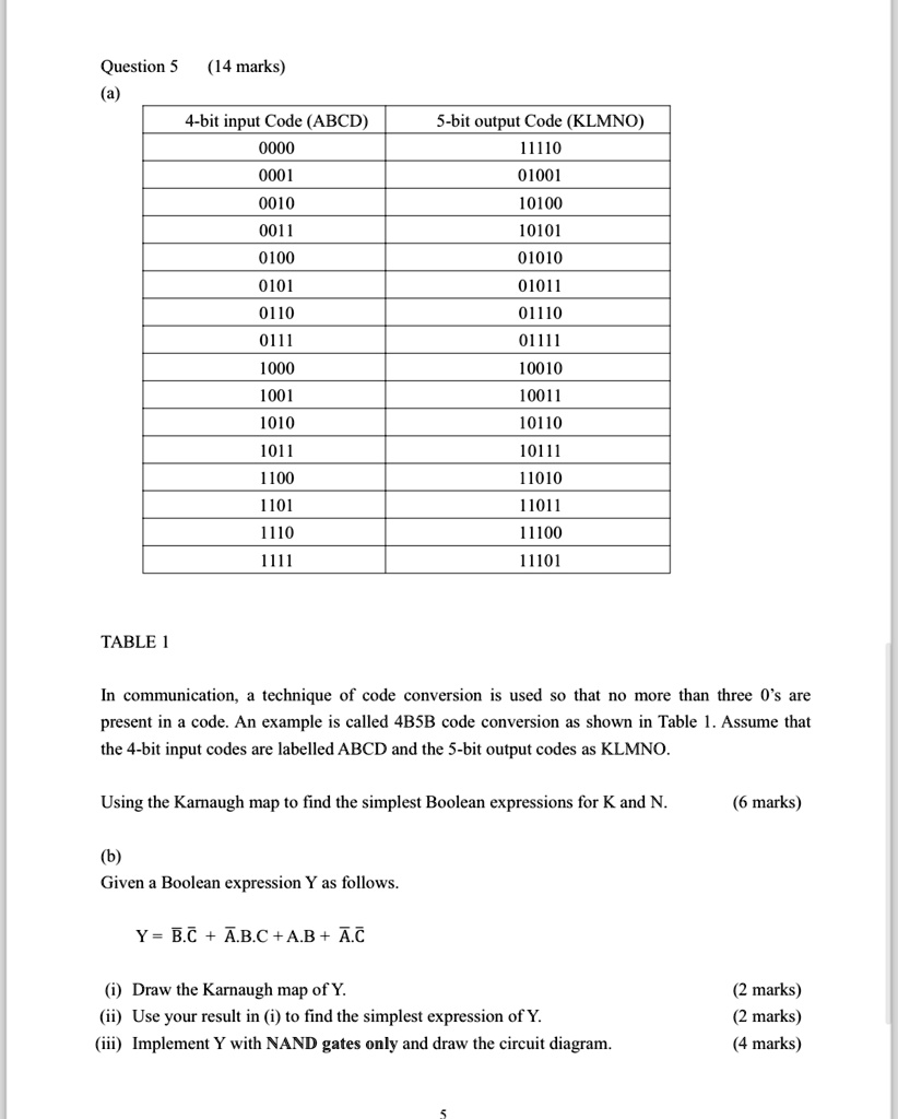 Question 5 (14 marks) (a) TABLE 1 In communication, a technique of code ...