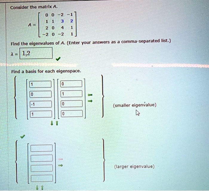 SOLVED: Consider the matrx A- -2 comma separated list: ) Find the eigenvalues of A: (Enter your ...