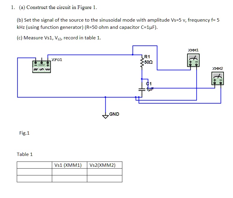 SOLVED: (a) Construct the circuit in Figure 1. (b) Set the signal of the source to the ...