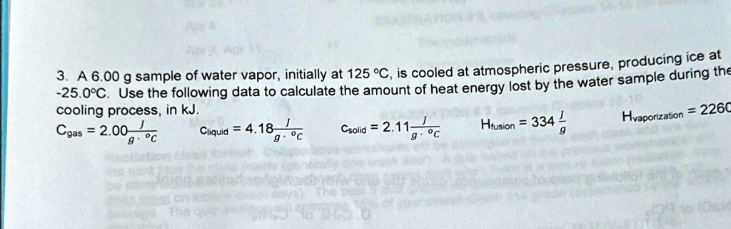 SOLVED: A 6.00g sample of water vapor, initially at 125deg C, is cooled ...