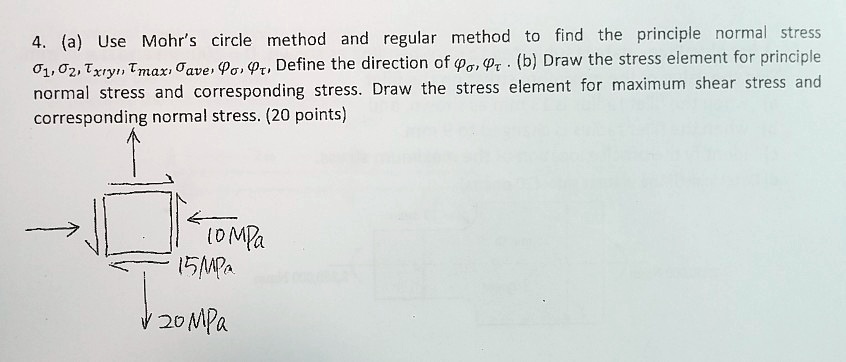 SOLVED: a) Use Mohr's circle method and regular method to find the ...