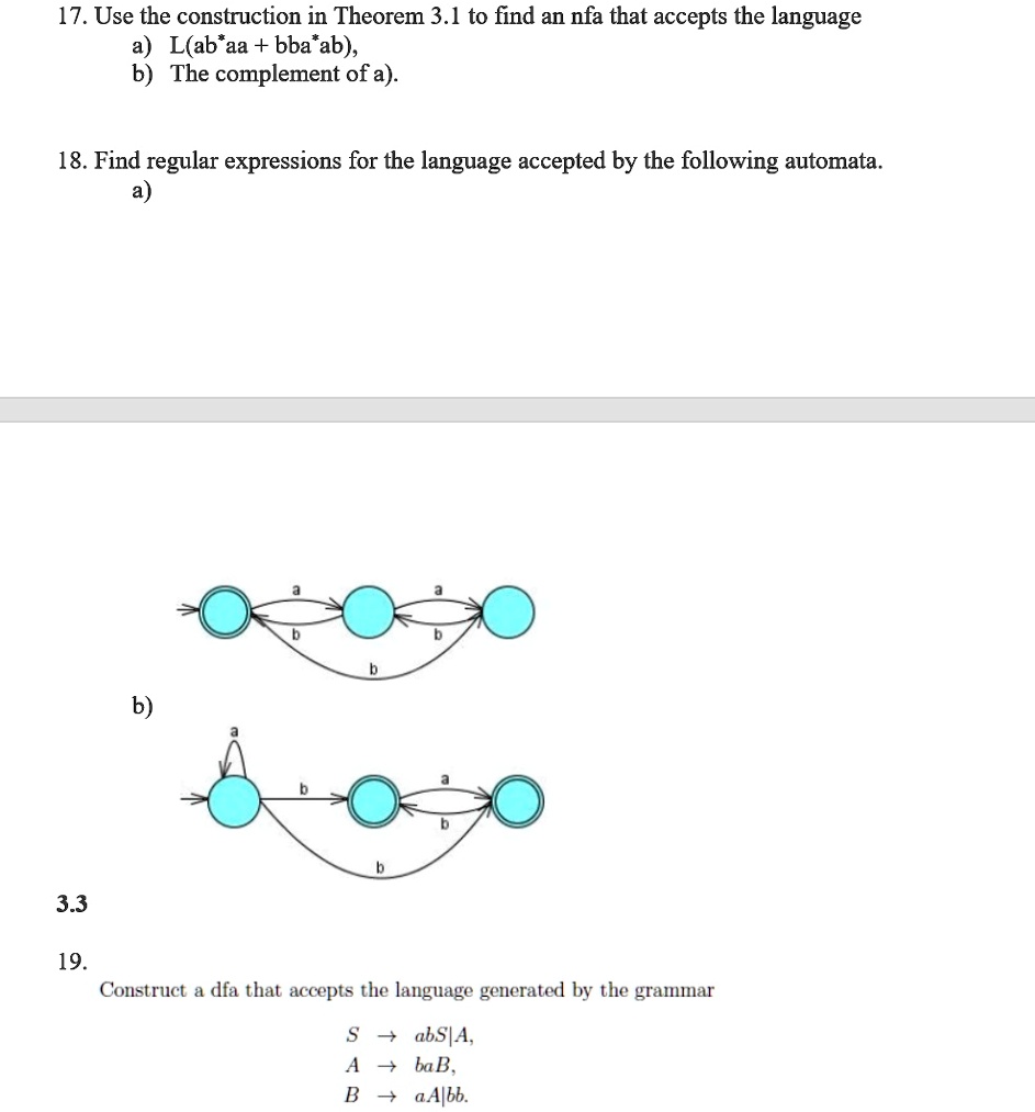 17. Use the construction in Theorem 3.1 to find an nfa that accepts the language a) L(ab^*aa ...
