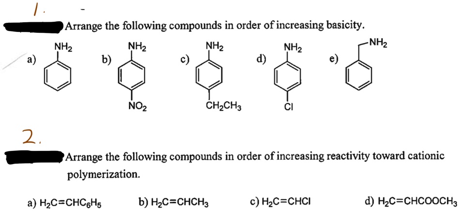 SOLVED: 'please solve these 2 problems Arrange the following compounds ... SOLVED: 'please solve these 2 problems Arrange the following compounds ...