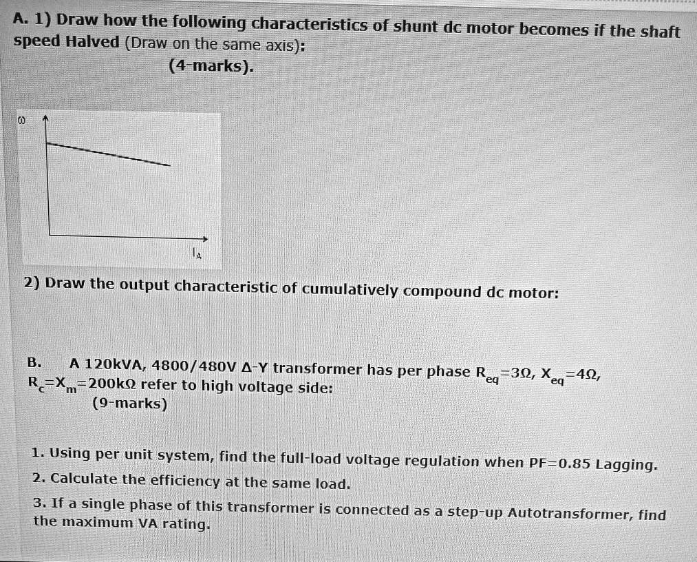 SOLVED: A.1 Draw how the following characteristics of a shunt DC motor change if the shaft speed ...