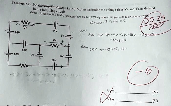 SOLVED: Problem #2) Use Kirchhoff's Voltage Law (KVL) to determine the voltage-rises VA and Vu ...