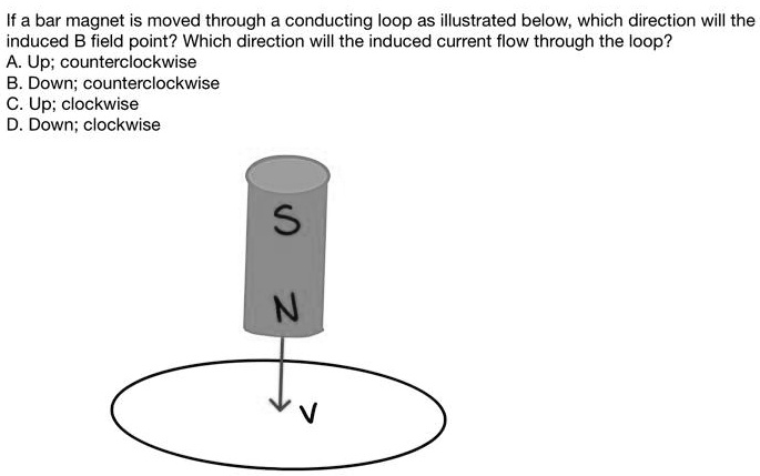 SOLVED: If a bar magnet is moved through a conducting loop as illustrated below,which direction ...