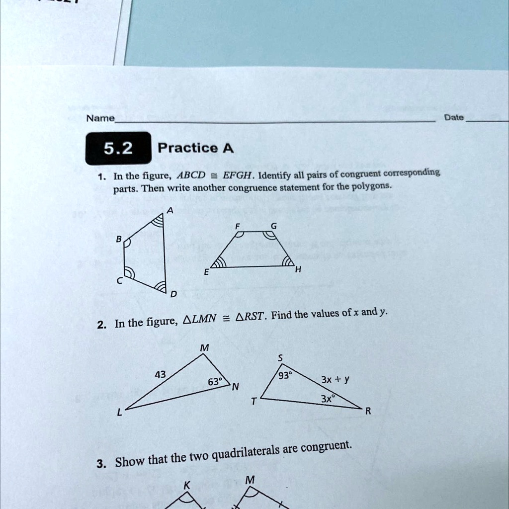 SOLVED: "In the figure, ABCD = EFGH. Identify all pairs of congruent ...