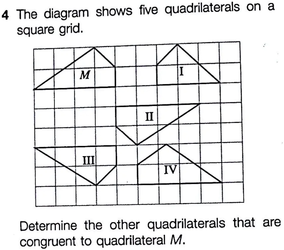 SOLVED: The diagram shows five quadrilaterals on a 4 square grid, M M ...