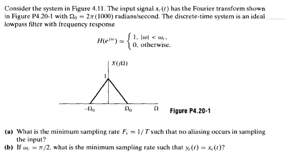 SOLVED: Consider the system in Figure 4.11. The input signal x.(t) has the Fourier transform ...