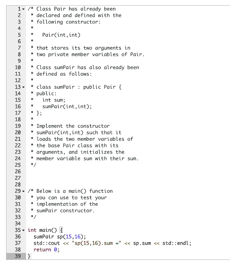 Solved A Base Class Pair Contains A Single Constructor Pair A B That Initializes The Pair With