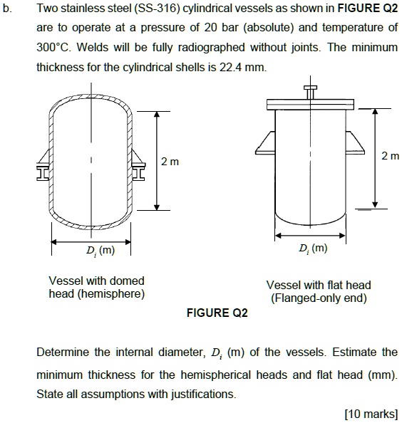 b. Two stainless steel (SS-316) cylindrical vessels as shown in FIGURE ...