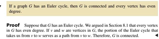 SOLVED: If a graph G has an Euler cycle. then G is connected and every vertex has even degree ...