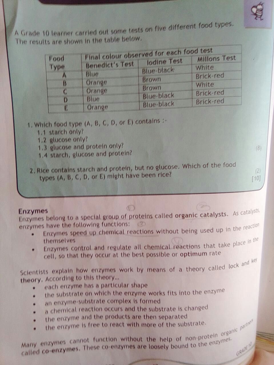 A Grade 10 leamer carried out some tests on five different...