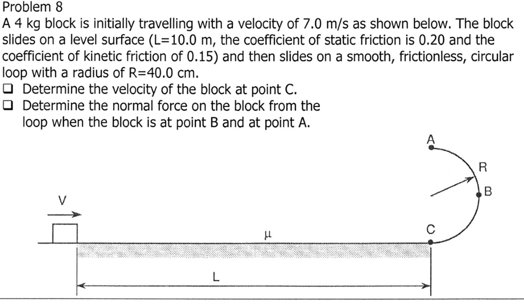 SOLVED: Problem 8 A 4 kg block is initially travelling with a velocity of 7.0 m/s as shown below ...