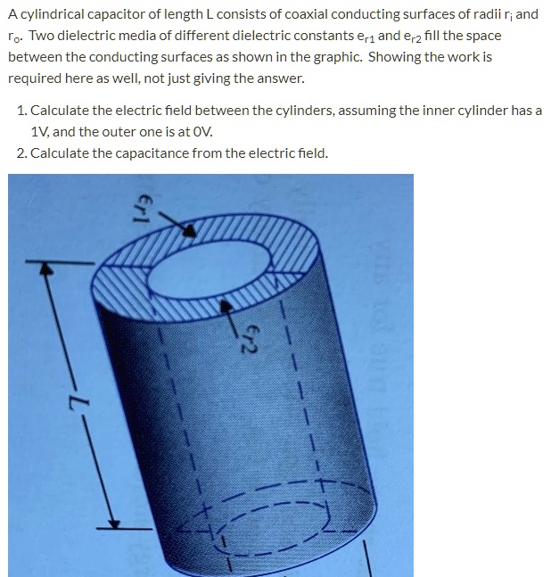 A cylindrical capacitor of length L consists of coaxial conducting ...
