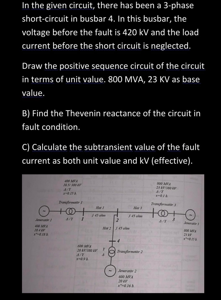 SOLVED: In the given circuit, there has been a 3-phase short-circuit in busbar 4. In this busbar ...