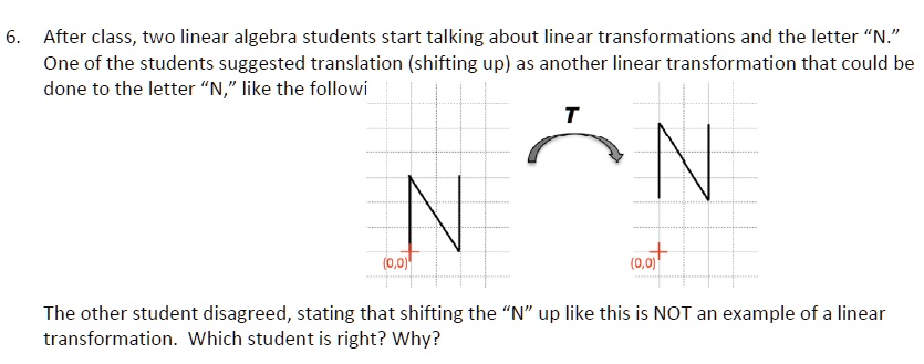 6. After class, two linear algebra students start talking...