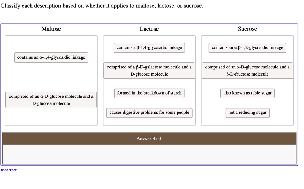 SOLVED: Maltose Lactose Sucrose contains 0-1,4-glycosidic linkage ...
