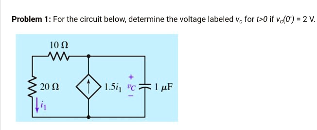 SOLVED: Problem 1:For the circuit below,determine the voltage labeled vc for t>0 if vc0=2V 102 WM 20