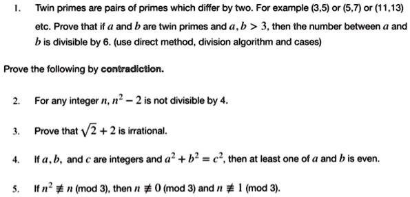 SOLVED:Twin primes are pairs of primes which differ by two_ For example ...