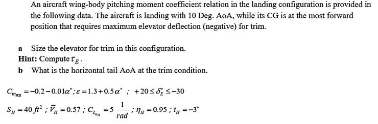 SOLVED: An aircraft wing-body pitching moment coefficient relation in ...
