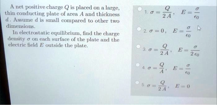 SOLVED: Anet positive charge Q is placed on a large thin conducting ... SOLVED: Anet positive charge Q is placed on a large thin conducting ...
