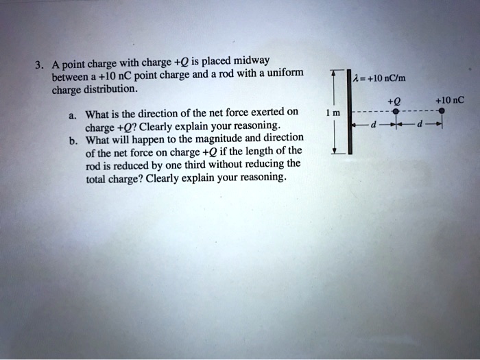 3. A point charge with charge +Q is placed midway between a +10 nC point charge and a rod with a ...