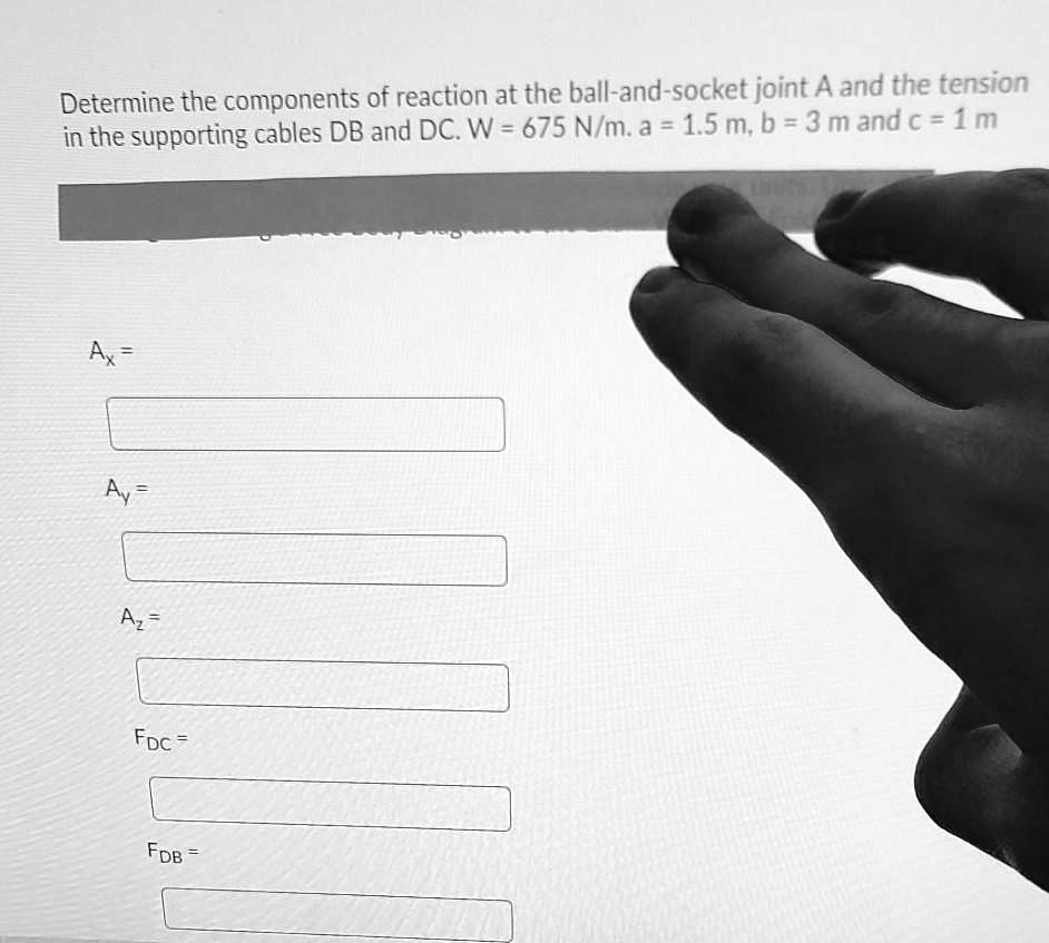 SOLVED: Determine the components of reaction at the ball-and-socket joint A and the tension in ...