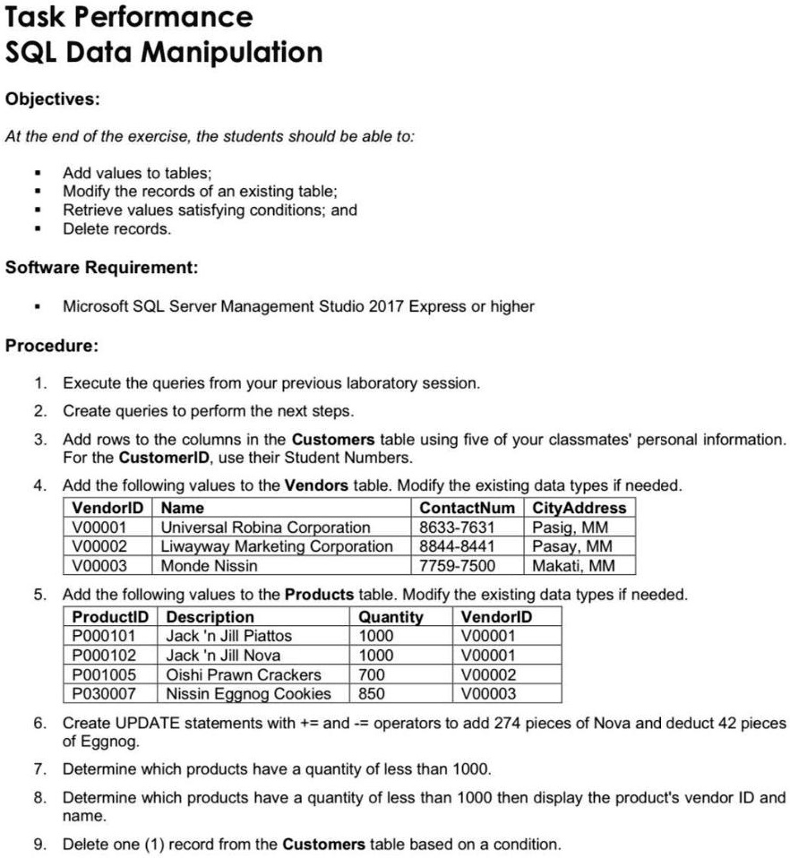Solved Title Sql Data Manipulation Step By Step Process And Examples
