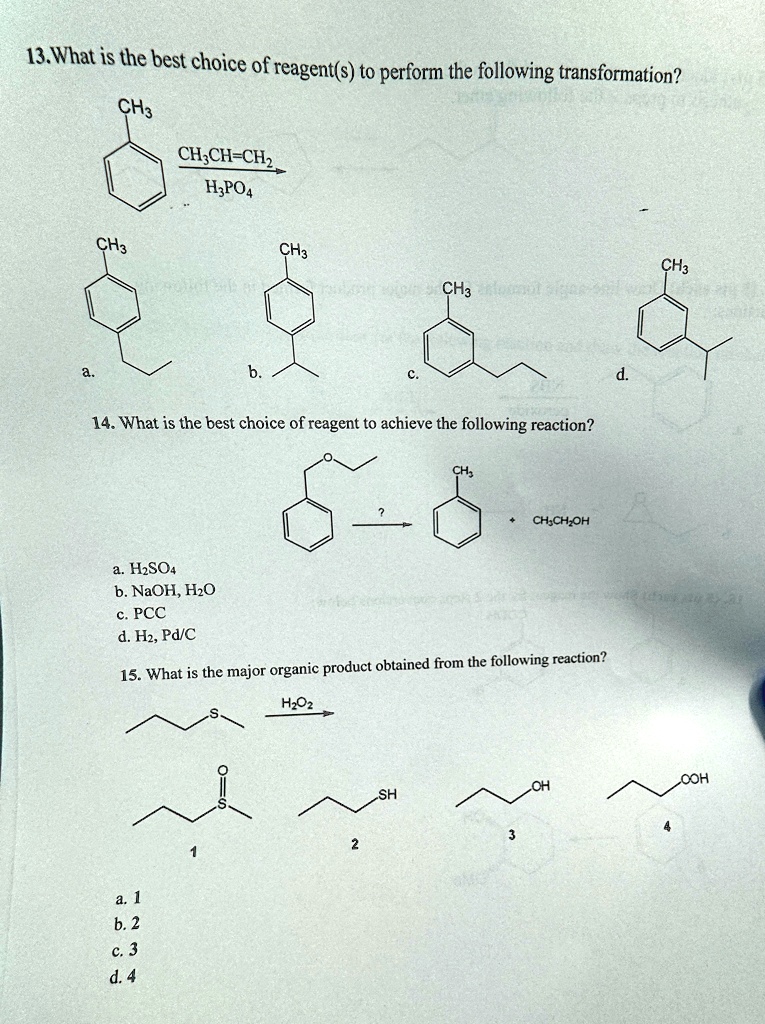 13 what is the best choice of reagents to perform the following transformation ch3 8 ch3 ...