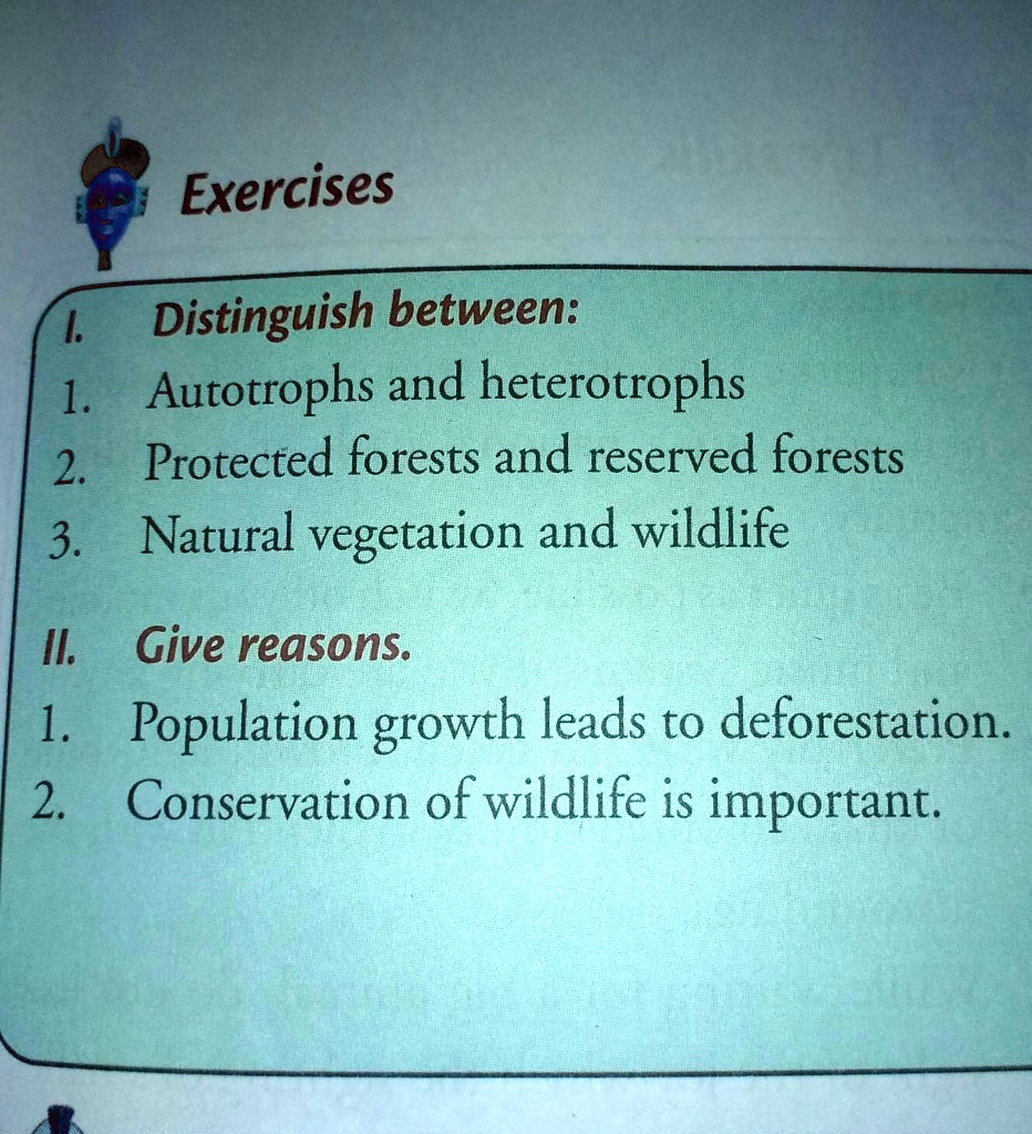 SOLVED: Exercises 1. Distinguish between: 1. Autotrophs and ... SOLVED: Exercises 1. Distinguish between: 1. Autotrophs and ...