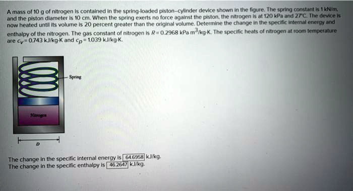 SOLVED: A mass of 10 g of nitrogen is contained in the spring-loaded ...