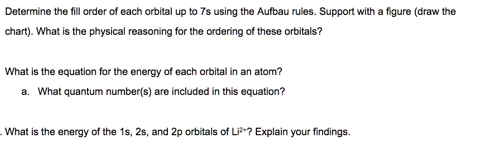SOLVED: Determine the fill order of each orbital up to 7s using the ...