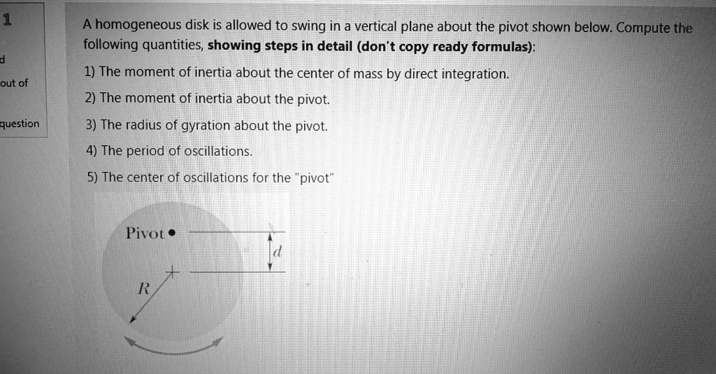 SOLVED: A homogeneous disk is allowed to swing in a vertical plane ...