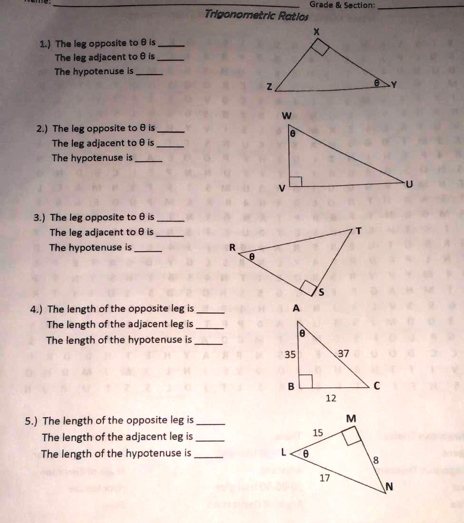 SOLVED: Trigonometric Ratios X 1.) The leg opposite to Î¸ is OY The leg ...