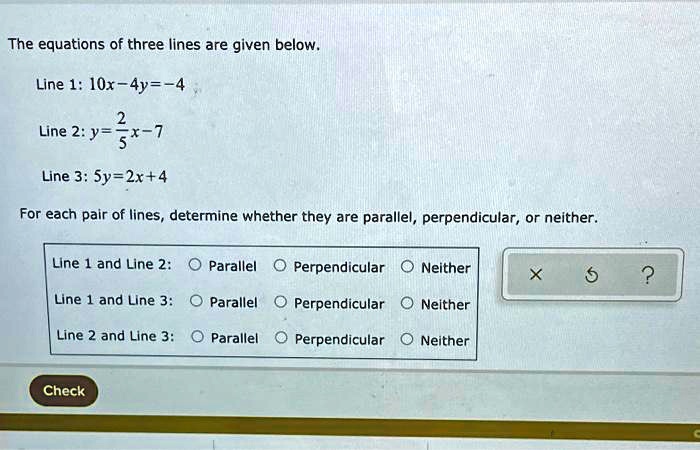 SOLVED:The equations of three lines are given below_ Line 1: I0x-4y= - Line 2: y= T- Line 3: Sy ...