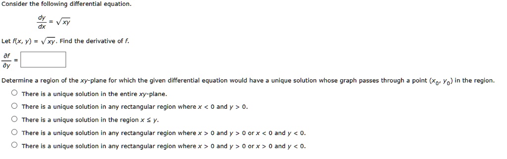 SOLVED: Consider the following differential equation Let fx, Y) = Find ...