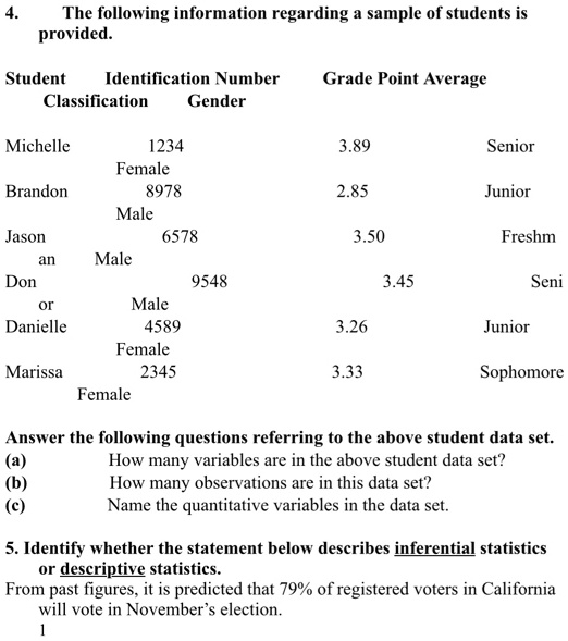 the following information regarding sample of students is provided ...