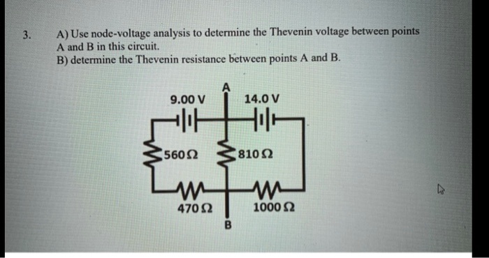 SOLVED: Use node-voltage analysis to determine the Thevenin voltage between points A and B in ...