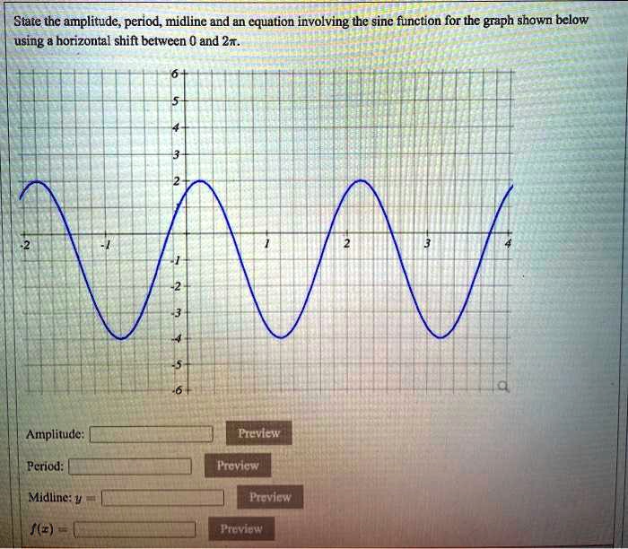 state thc amplitude period midline and an cquation involving the sine ...