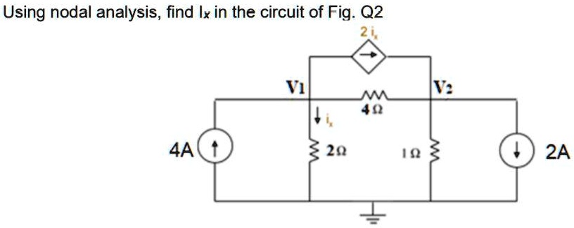 SOLVED: Using nodal analysis, find Ix in the circuit of Fig: Q2 4A 20 2A